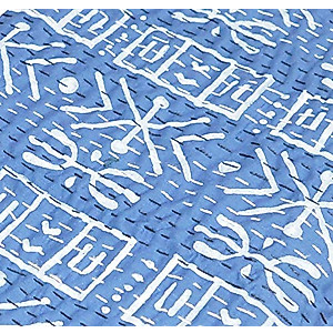 Maviss Homes Indian Traditional Handmade Patchwork Cotton Super Soft Kantha Quilt Blanket | Throw Bedspread Blanket | Bedroom Décor Throw Quilt |Home Décor Blue