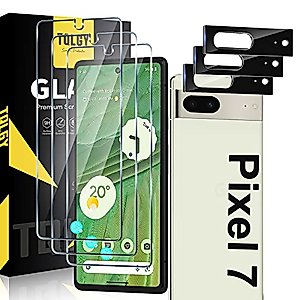 TQLGY 3 Pack Screen Protector for Google Pixel 7 with 3 Pack Camera Lens Protector, 9H Tempered Glass Film, Fingerprint Unlock Compatible, Ultra HD, Anti Scratch, Bubble Free, Case Friendly