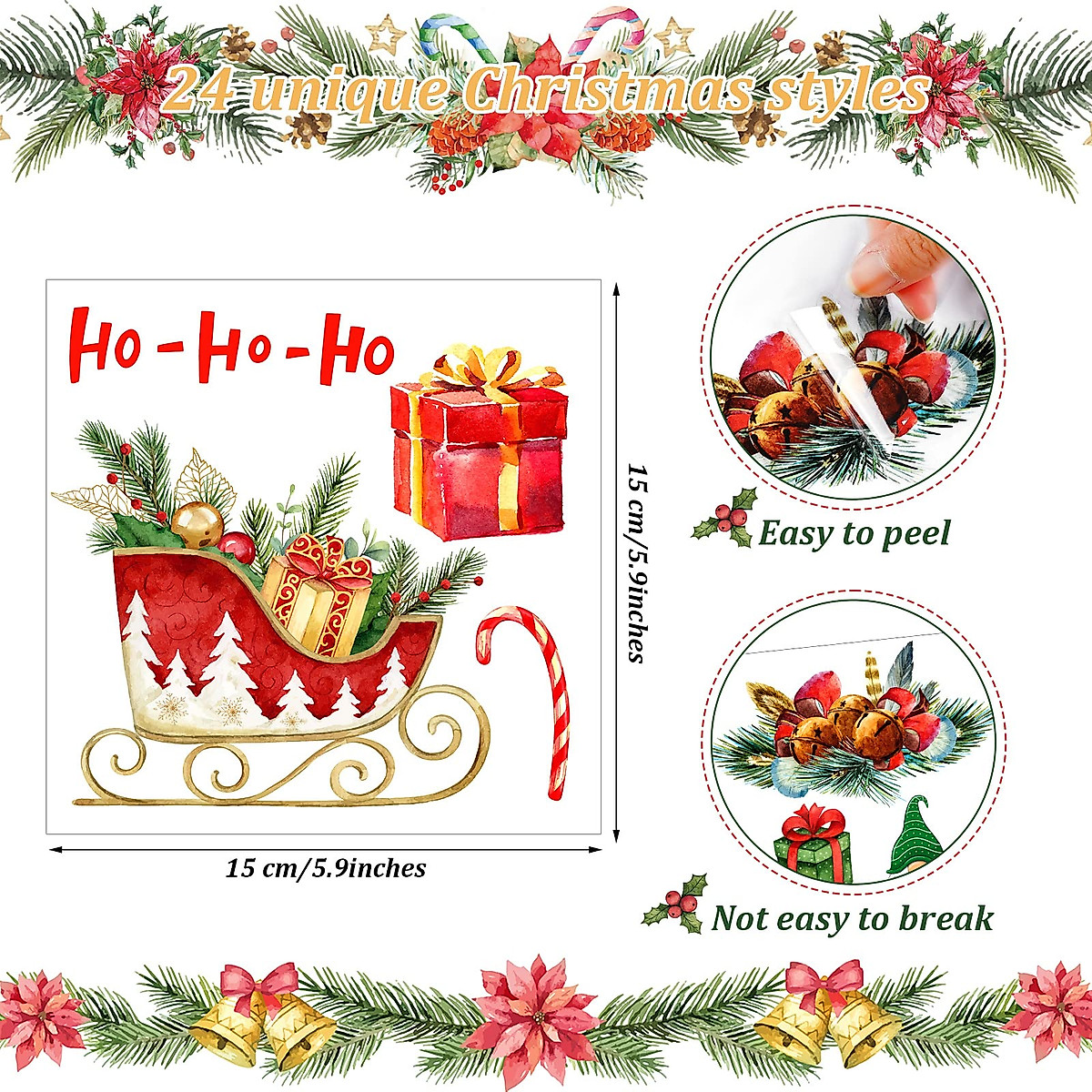 Glenmal 24 Sheets Christmas Rub on Transfers for Crafts and Furniture Rub on Transfer Stickers Snowman Gnome Floral Rub on Decals for Wood DIY Craft Furniture, 5.9 x 5.9 Inch