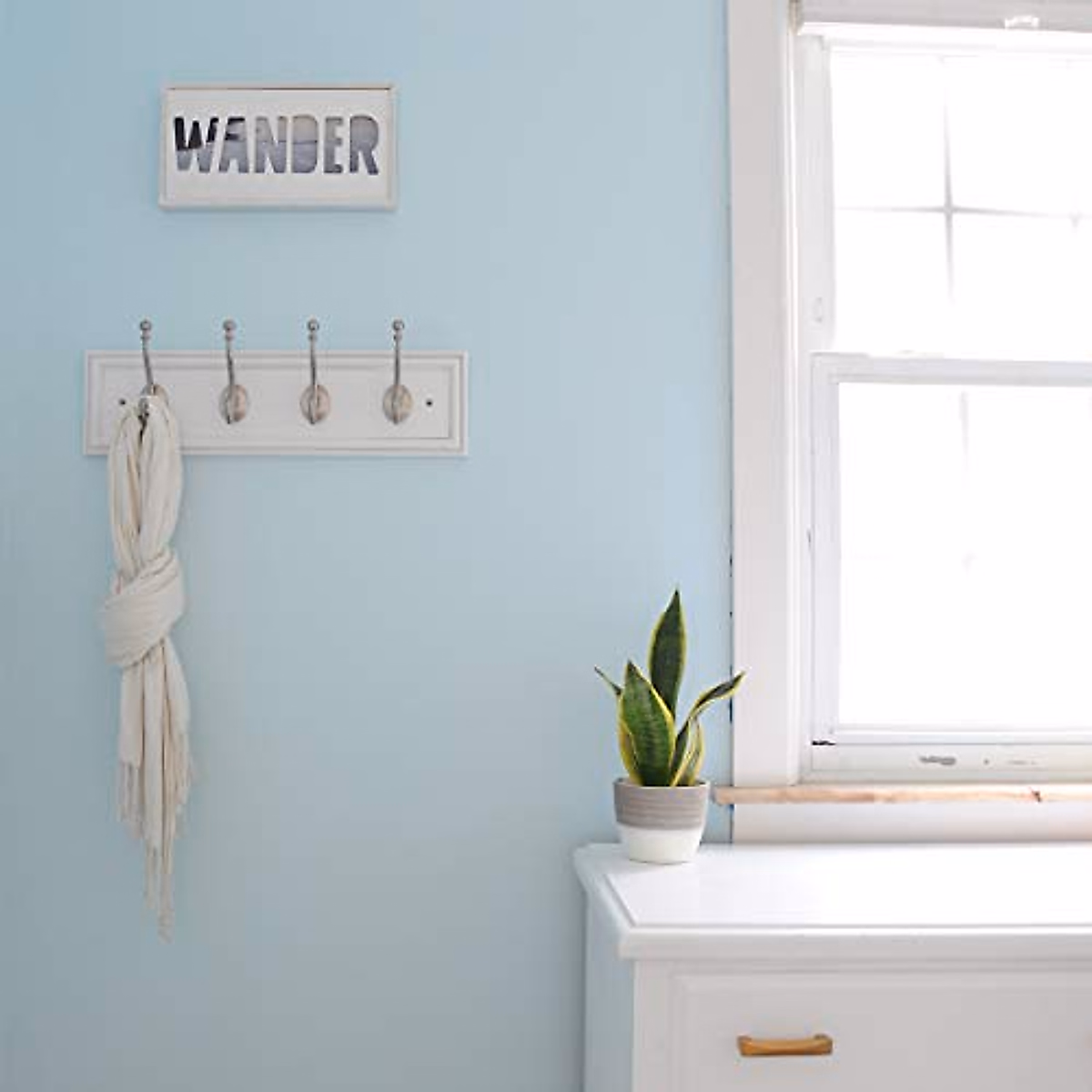 Hickory Hardware Cottage Collection Coat Rack/Hook Rail 4 Coat and Hat Hooks 20 Inch Long White with Satin Nickel Finish