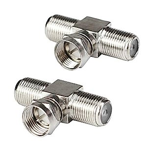KOSTONA F-Type RG6 Coax Cable Splitter Combiner Adapter Connecter for TV Video Antenna Cable Satellite (2 Pack, 3-Way F-Type Male to 2 Female)