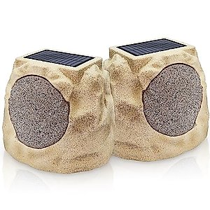 Rock Speakers Outdoor Waterproof Wireless Bluetooth Solar Powered Outdoor Rock Speaker Rechargeable Battery Bluetooth Rock Speakers with 7 Light Colors for Patio Party Pool Garden - 2PC