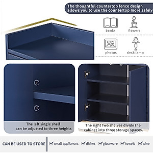 Merax 4-Door Sideboard Buffet Cabinet, Modern Kitchen Buffet Sideboard with Large Storage Space for Living Room, Dining Room, Entryway, Navy