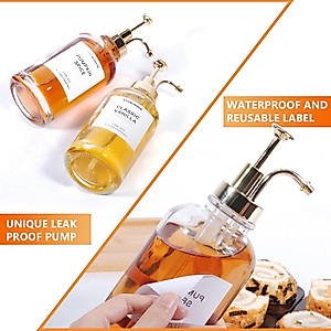 Syrup Dispenser, Coffee Syrup Dispenser for Coffee Bar, Simple Glass Syrup Bottle w 84 Labels and Bamboo Tray, Syrup Pump Dispenser 16.9 oz 500 ml, Set of 2, Gold, Coffee Bar Accessory