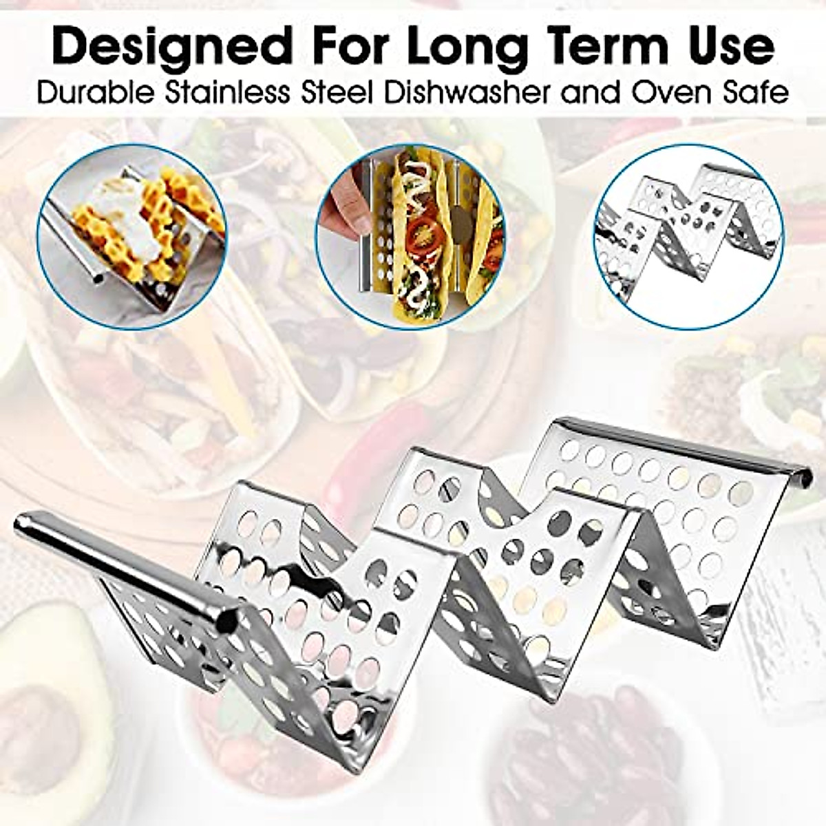 ORIGENUIN Set of 4 Premium Stainless Steel Taco Holder Racks | Taco Holder Plate Shell Stands, Stylish Taco Tray Easy Filling & Serving | Grill-Oven, Dishwasher Safe