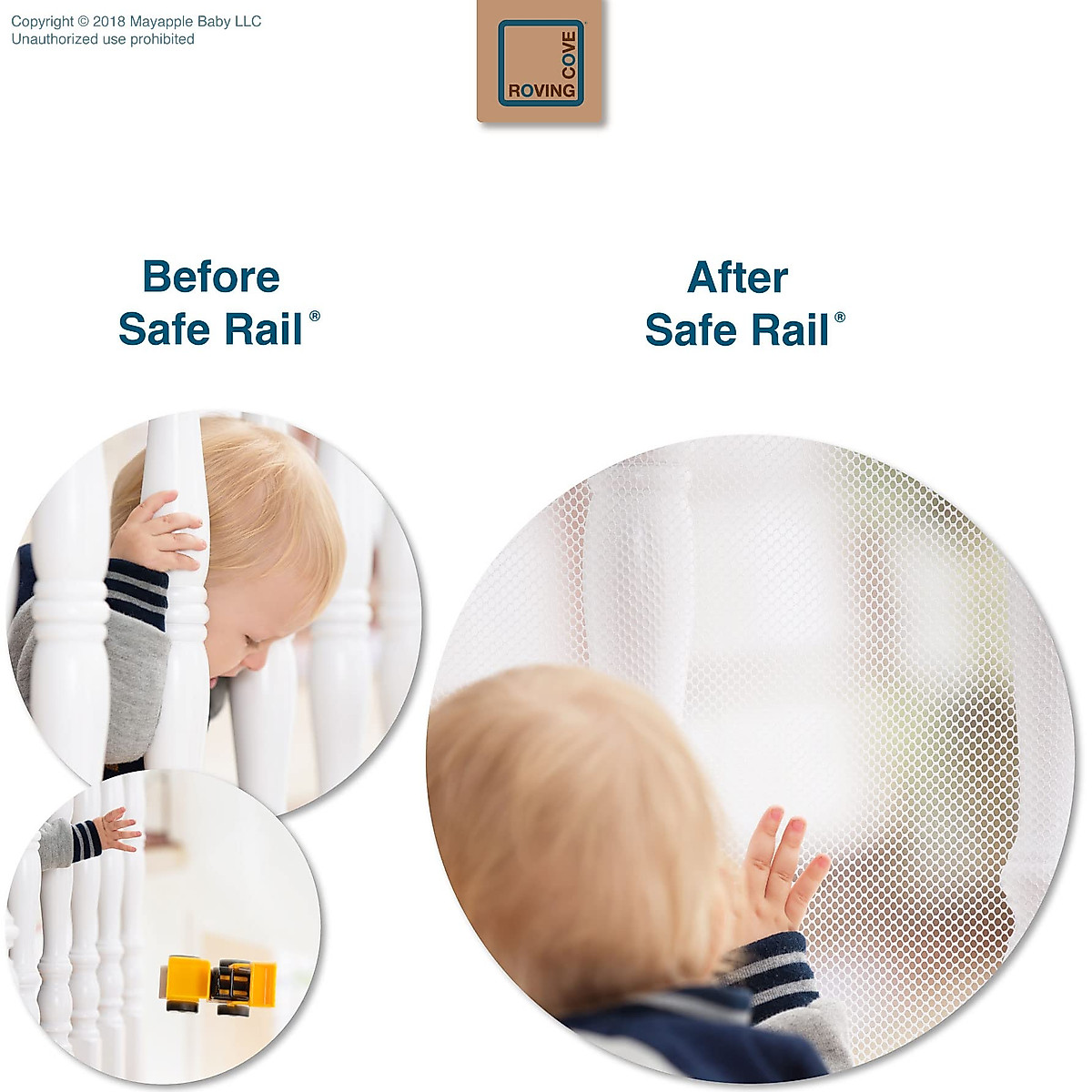 Roving Cove Stair Banister Guard 10ft x 3ft, Railing Safety Net for Baby Proofing, Child Safety Stairway Cover, Balcony Mesh Netting, Pearl White