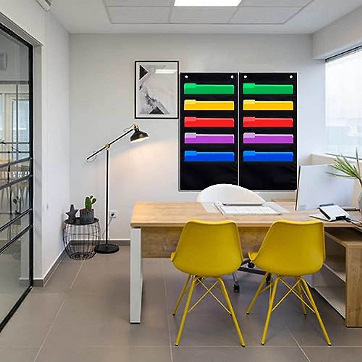 Headif Premium Door Hanging File Organizer,Cascading Wall File Storage Pocket Chart, 5 Pockets Folder Holder & 2 Hangers, Perfect for Classroom Office School and Home Use Organization