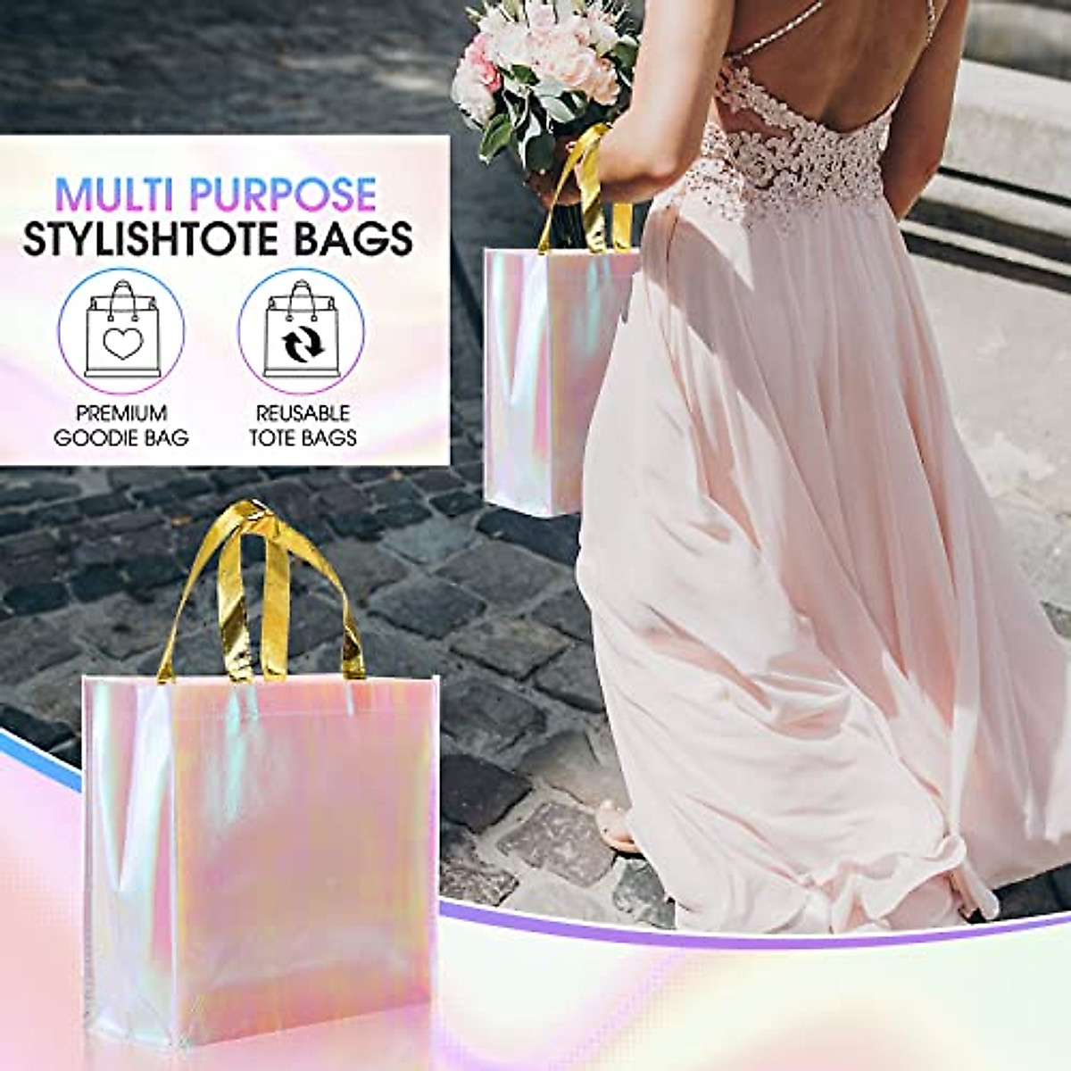 40 Pcs Rose Gold Gift Bags Bulk, Reusable Pink Tote Bags Bridal Gift Grocery Bag with Handles, Non Woven Bridesmaid Wrap Bags for Women Wedding Bachelorette Birthday Party