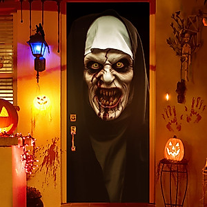 ANPHSIN Halloween 3D Nun Door Stickers, 30 x 80 in Bloody Nun Lifelike Door Wallpaper Sticker for Halloween Decoration, Party Decors