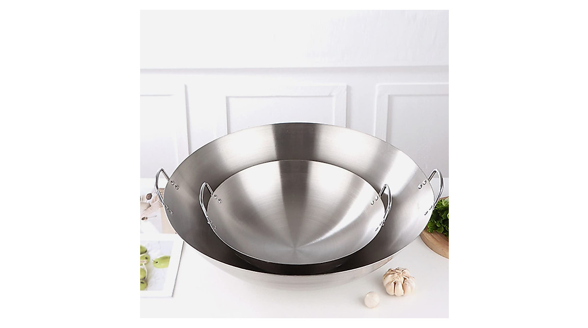 Alipis Stainless Steel Wok for Outdoor Cooking