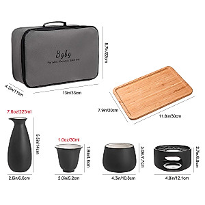 Bgbg Ceramic Sake Set with Warmer Pot Bamboo Tray-Traditional Japanese Pottery Hot Saki Set 11-Piece including 1 Sake Pot,6 Sake Cups，1 Warming Mug，1 Candle Stove, 1 Candle Tea Light Holder and 1 Tray