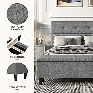 Allewie Queen Bed Frame with 120L Ottoman Storage, Upholstered Platform Bed Frame with Mattress Foundation, Wood Slat Support, No Box Spring Needed, Grey