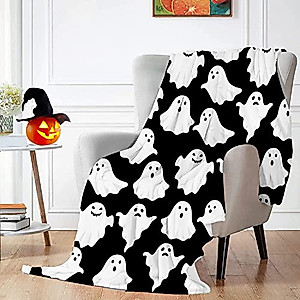 Halloween Throw Blankets Funny Ghost Cute Halloween Spooky Black and White Throw Blanket Lightweight Cozy Flannel Blanket for Bedroom Living Rooms Couch Sofa Bed Home Decorations 40x50 Inch