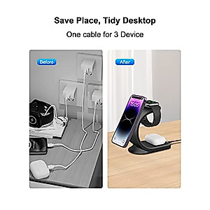 Veanpus Magsafe Charger Stand, Wireless 3 in 1 Charger with QC3.0 Adapter, Magnetic Wireless Charger Compatible with iPhone 15,14,13,12 Pro Max/Pro/Mini/Plus, iWatch se/8/7/6/5/4/3/2, AirPods(Black)