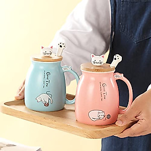 BigNoseDeer Cat Mug Cute Ceramic Coffee Mugs with Lovely Kitty Lid Cat Paw Spoon kawaii Coaster Novelty Tea Cup Pink Mug for Women Christmas Mug Mothers Day Gifts Birthday Gifts 380ML