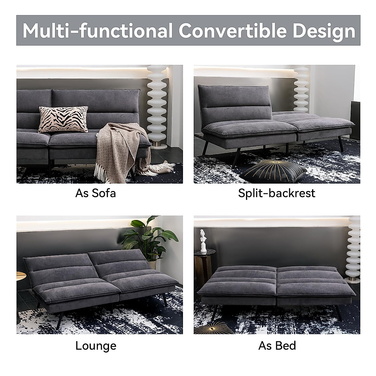 Hcore Couch, Memory Foam Futon,Small Splitback Loveseat Sleeper Sofa Bed Sofabed, Black