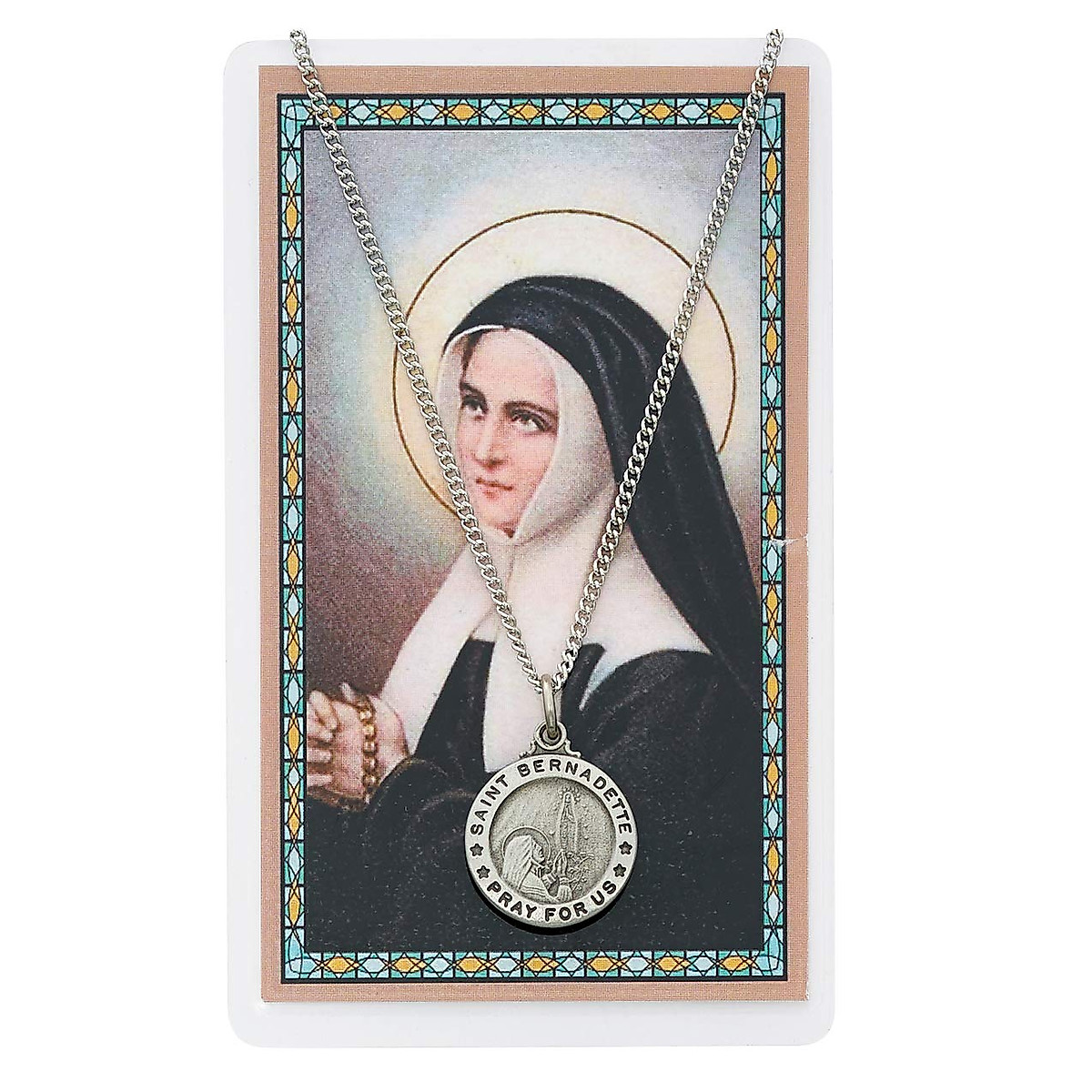 St Bernadette Prayer Card With Medal Christian Pendant Charm Patron Saint Catholic