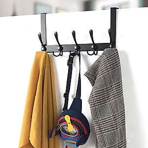 Vaeheyk Over The Door Hooks,Over The Door Towel Rack,Coat Rack for Hanging Clothes Hat Towels,Door Hanger-5 Hooks(Black 1pcs)