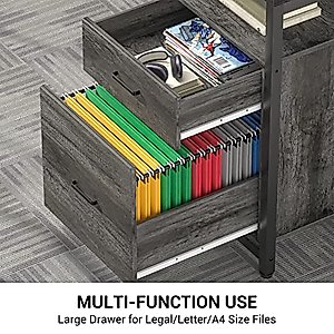 Unikito L-Shaped Desk with Power Outlet and LED Strip, L Shaped Computer Corner Desk with Reversible File Drawer and Monitor Stand, Gaming Table Writing Desk for Home Office Workstation, Black Oak