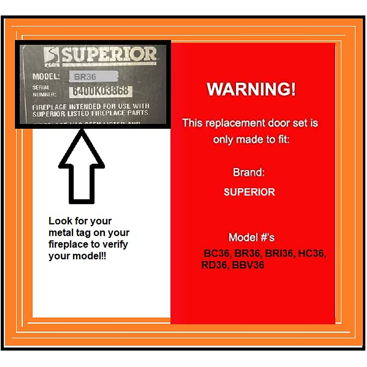 Superior Fireplace Replacement Doors (Black) | ONLY for Model Numbers BC36, BR36, BRI36, BBV36 | Verify Model Number On Metal Plate Inside Fireplace