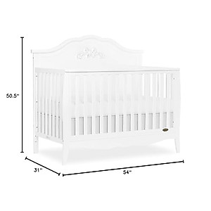 SweetPea Baby Jasmine 4-in-1 Convertible Crib in White, 3 Mattress Height Settings, Greenguard Gold Certified, Metal Mattress Support, Solid New Zealand Pinewood