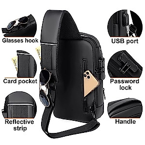 Dwenles Men's Small Anti-theft Sling Bags USB Chest Sling Backpack Waterproof Lightweight One Strap Backpack (Black)