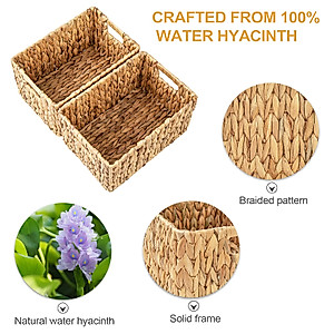 ELONG HOME Water Hyacinth Wicker Baskets, Rectangular 12" Wicker Basket 2 Pack, Wicker Basket for Shelves, Woven Storage Baskets with Handles