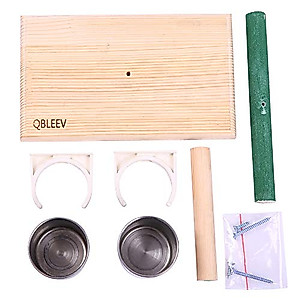 QBLEEV Bird Play Stands with Feeder Cups Dishes, Tabletop T Parrot Perch, Wood Bird Playstand Portable Training Playground, Bird Cage Toys for Small Cockatiels, Conures, Parakeets, Finch