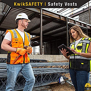 KwikSafety - Charlotte, NC - EXECUTIVE Safety Vest [10 POCKETS] Class 3 ANSI OSHA High Visibility Reflective Heavy Duty Mesh iPad Pocket HiVis Men Construction Work Gear/Yellow Large