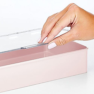 mDesign Plastic Storage Stackable Durable Container Bin Organizer Box with Lid - for Organizing Kitchen, Pantry, Bathroom, Bedroom - Holds Food, Snacks, Makeup - Light Pink/Blush/Clear