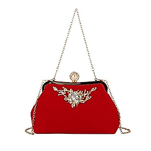 LUI SUI Women Flower Velvet Evening Clutch Purse Bags Crystal Shoulder Bag Wedding Tote Purse for Prom Banquet