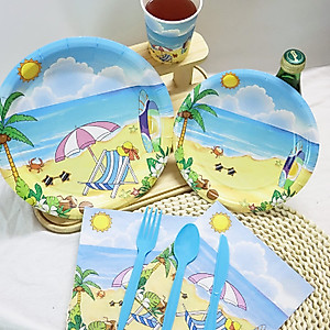 Decodinli Beach Party Supplies Serves 25, Beach Party Decorations, Beach Paper Plates and Napkins Set, Beach Birthday Plates, Summer theme Beach Pool Party, Disposable Beach Baby Shower Tableware Set.