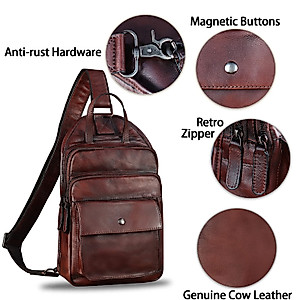 IVTG Genuine Leather Sling Bag for Men Vintage Crossbody Hiking Shoulder Bag Backpack Retro Cowhide Handmade Casual Daypack Purse Fanny Bag (Coffee)