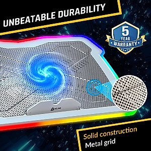 KLIM Ultimate + RGB Laptop Cooling Pad with LED Rim + New 2024 + Gaming Laptop Cooler + USB Powered Fan + Very Stable and Silent Laptop Stand + Compatible up to 17" + PC Mac PS5 PS4 Xbox One - White