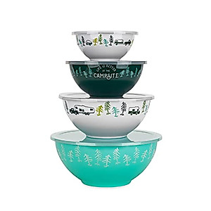 Camco Life is Better at The Campsite Nesting Bowl Set with Lids | Great for On-The-Go Lifestyles | Features (4) Durable Melamine Bowls with (4) Plastic Lids (53451)