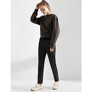 AJISAI Petite 7/8 Joggers Travel Pants with Pockets Lounge Casual Stretch Workout Pants for Women Black 24" S