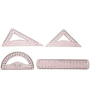 FarBoat Set of 4pcs Translucent Soft PVC Ruler Kit Flexible Straight Ruler Triangular Ruler Protractor Angle Gauge (Clear Orange)
