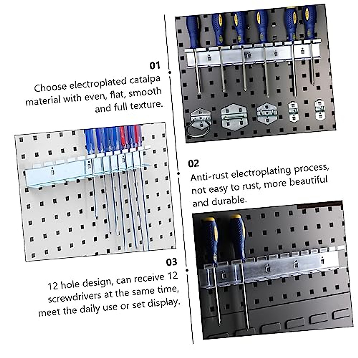 ULTECHNOVO 1pc Screwdriver Holder Wall Mounted Tool Mount Wrench Mount Tool Bolt Driver Rack Shovel Holder for Garage Tool Organizer Wall Mount Garage Wall Tool Rack Silver Steel Galvanized