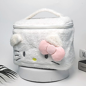 Emmace & Ames Cosmetic Bags for Women Portable Travel Plush Cartoon Makeup Bag Storage Purses Bag (White)