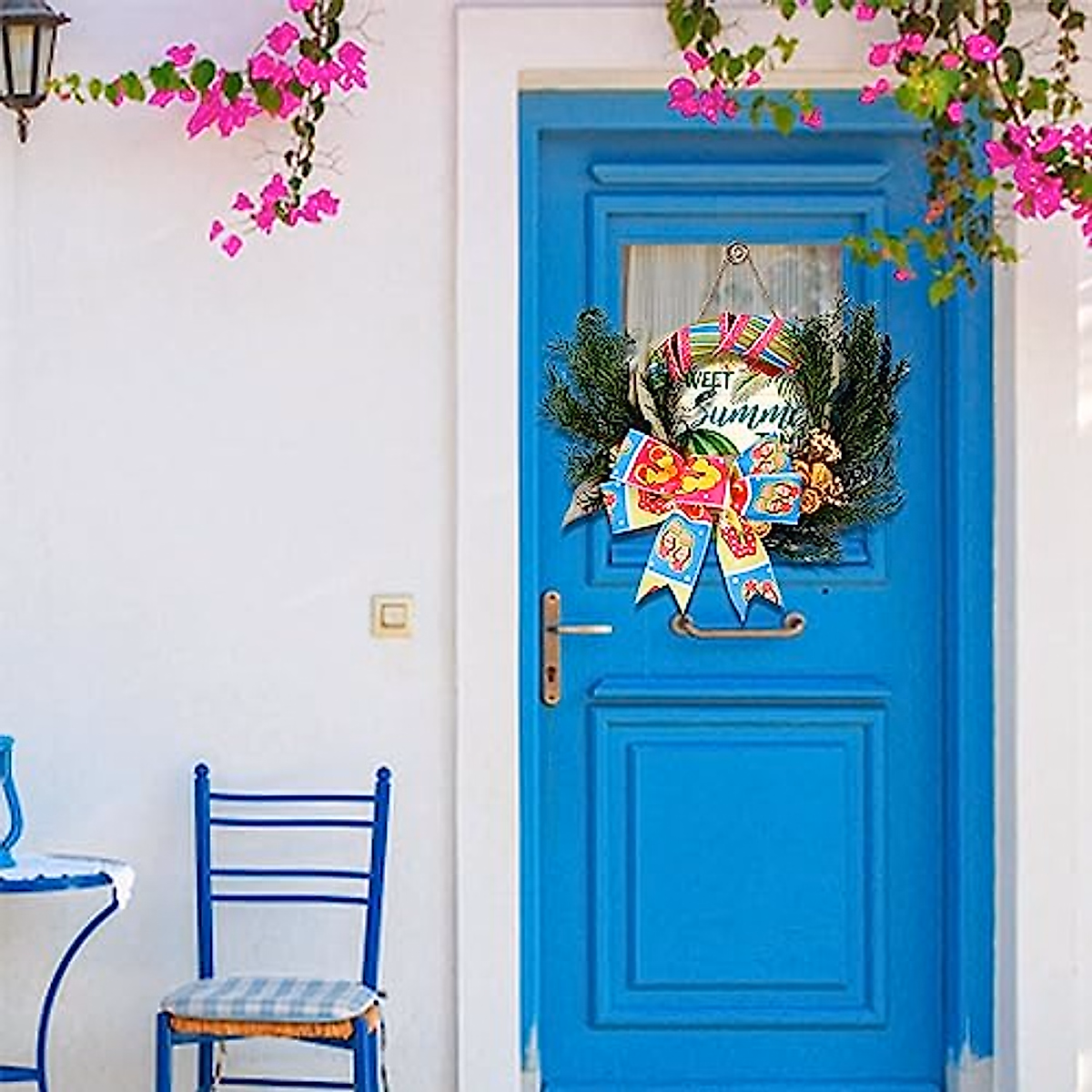 6 Rolls 30 Yards Summer Wired Ribbon Flip Flop Waves Polka Dot Stripe Fabric Decorative Ribbon Summer Themed Burlap Ribbons for Summer Wreath Bow DIY Craft