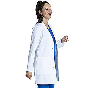 Cherokee White Lab Coat for Women with Notched Lapels with Button Closure and 3 Pockets CK452, M, White