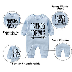 YSCULBUTOL Baby twins bodysuit with hat Born together friend forever baby boy clothes Toddler girl clothes Baby Romper(BlPi BB 3M)