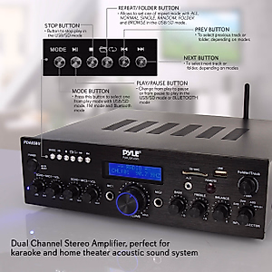Pyle Wireless Bluetooth Power Amplifier System - 200W Dual Channel Sound Audio Stereo Receiver w/USB, AUX, MIC in w/Echo, Radio - for Home Theater Entertainment via RCA, Studio Use - Pyle PDA65BU.5