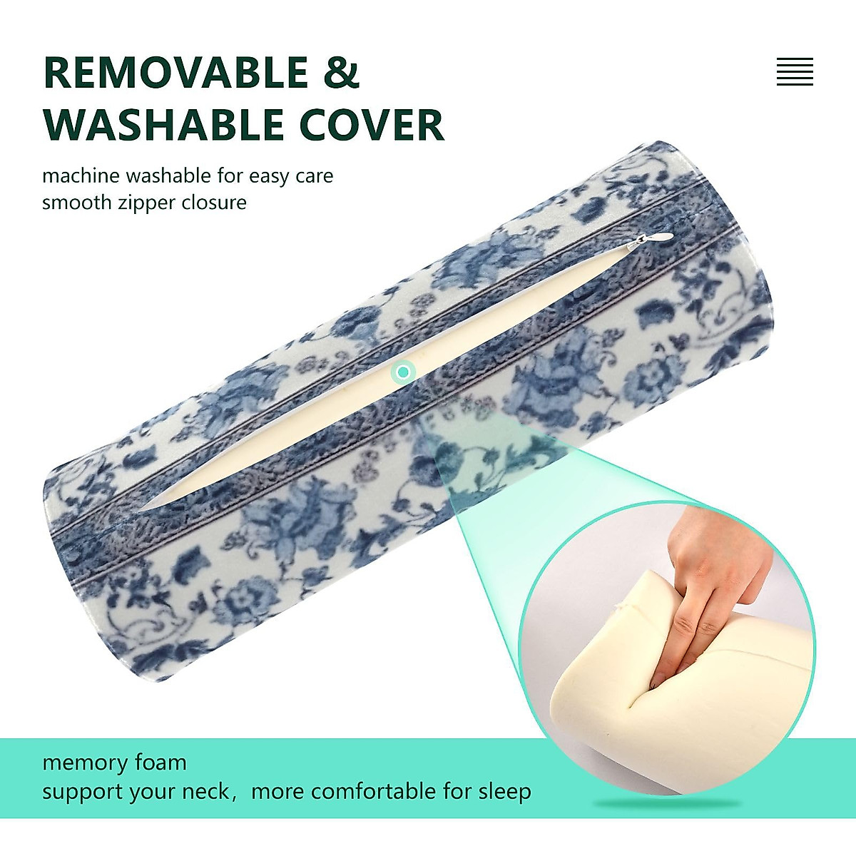 SDMKA Fuzzy Blue Texture Cervical Neck Roll Pillow - Bolster Memory Foam Pillow for Neck Pain Relief, 5.5 x 17 Inch Cylinder Pillow, Perfect Sleeping Support