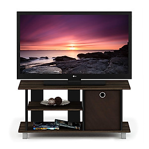 FURINNO Simplistic Entertainment TV Stand with Storage Bin, Columbia Walnut/Dark Brown