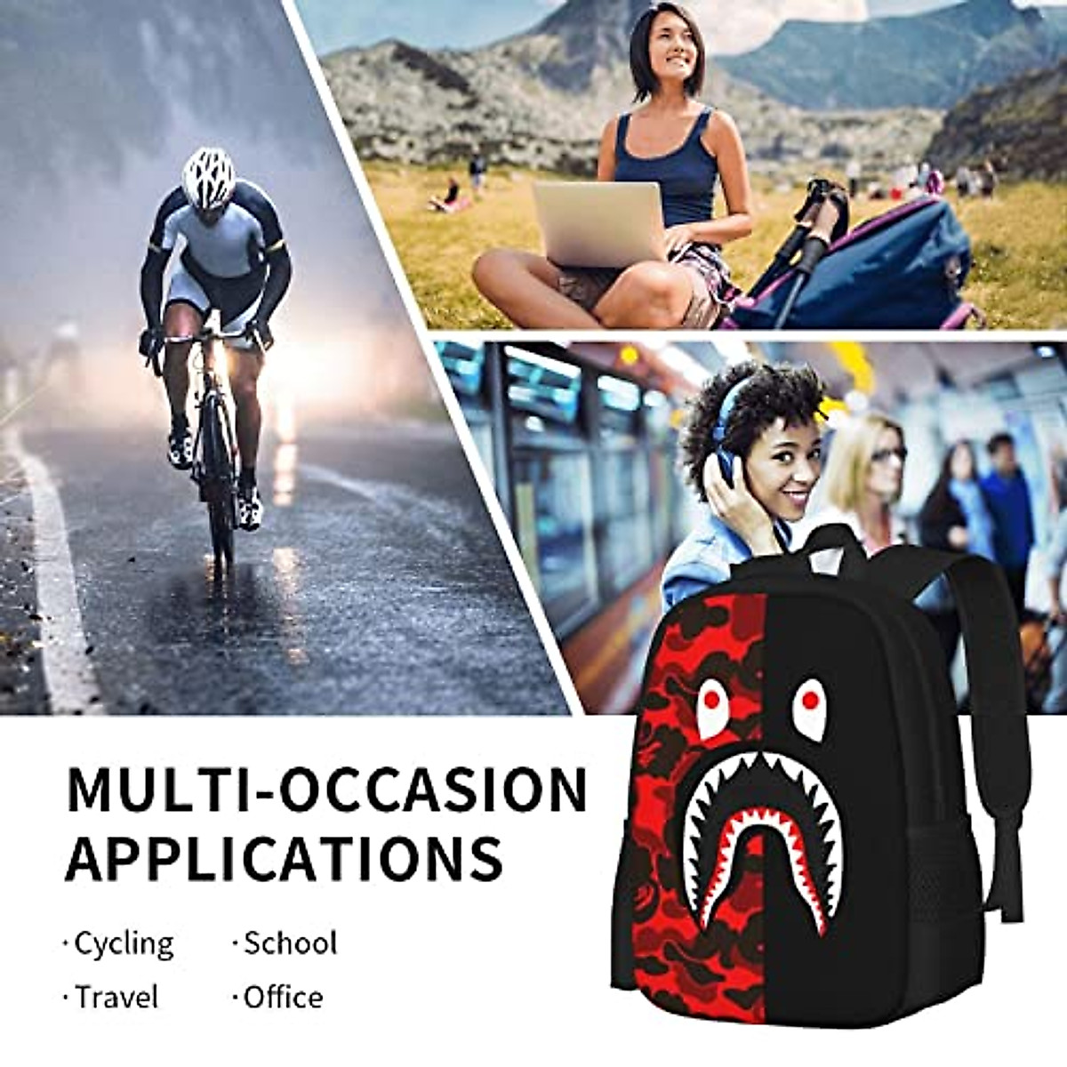 HAIXING Camo Shark Backpack Laptop Backpack For Boys Travel Bag Casual Daypack Hiking Bag For Girls 17inch School Begin Gifts