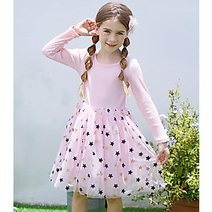 Kimoda Tutu Dresses for Girls Size 6-7 Pink Long Sleeve Toddler Dress Size 6 for Fall Winter Frocks Girls Size 7