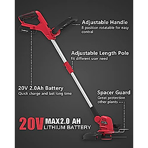 PowerSmart 20V Li-Ion Cordless String Trimmer, One Battery-Auto Feed Thread Trimmer, 12 INCH Cutting Diameter, Height Adjustable Cordless Edger Trimmer Included A Fast Charger and Two Battery