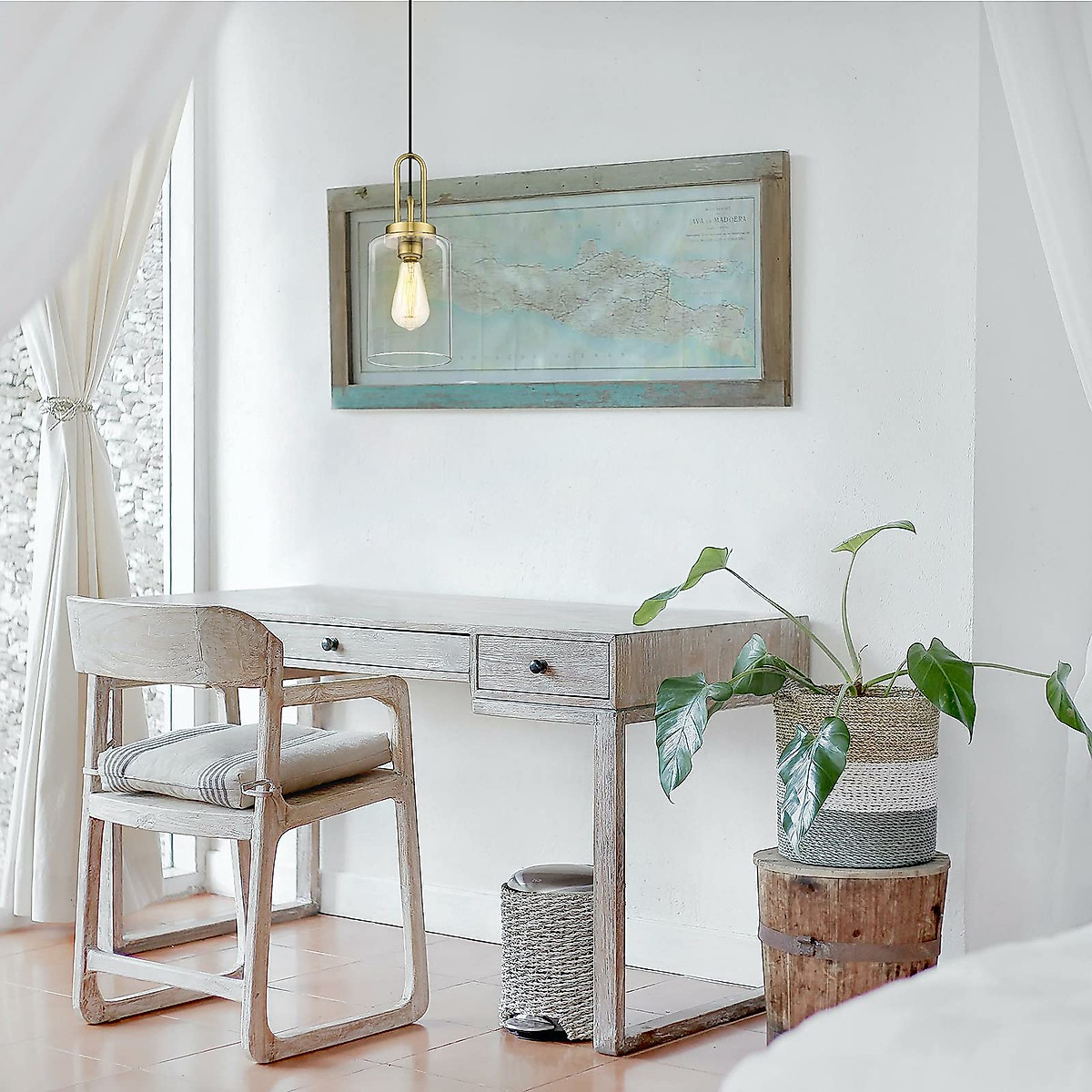 Emliviar Modern Gold Pendant Light - Kitchen Island Hanging Light with Clear Glass Shade in Gold Finish, YCE236 M1L BG