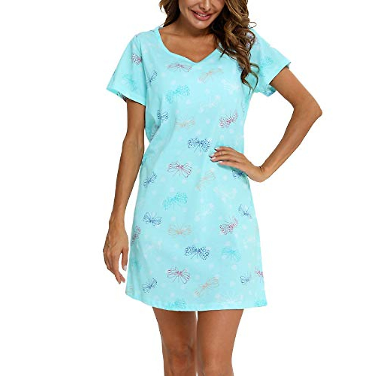 ENJOYNIGHT Women's Sleepwear Cotton Sleep Tee Short Sleeves Print Sleepshirt (Medium, Flying)